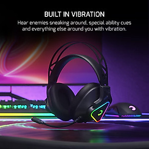 GAMEPOWER Kizaru USB Gaming Headset - 7.1 Virtual Surround Sound, Wired RGB Led Headphones with 53MM Drivers, Comfort Design, 360 Spatial Audio, Noise Cancelling Mic PC, Laptop, Black