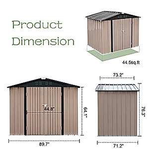 Polar Aurora 8 x 6 FT Outdoor Metal Storage Shed, Steel Garden Shed with Double Lockable Door, Tool Storage Shed for Backyard, Patio & Lawn