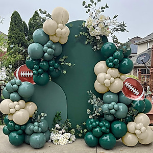 Football Balloons Arch Garland Kit 150PCS Dark Green Dusty Blue Sand White Balloons Rugby Mylar Balloons for Boho Super Bowl Eagle First Touch Down Birthday Party Baby Shower Decoration