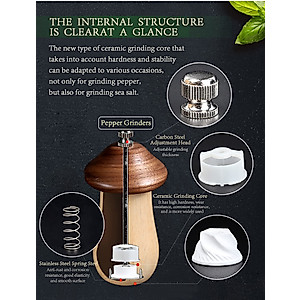 Xirhhur Wooden Salt Pepper Grinder Mini Mushroom Pepper Mill Fun Manual Grinder With Ceramic Grinding Cores Adjustable Coarseness 4.72¡Á1.57 Inches For Sea Salt, Pepper And Spices