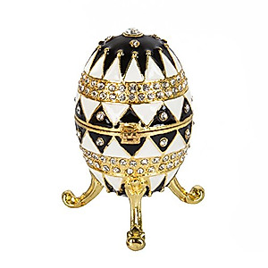 QIFU Hand Painted Enameled Faberge Egg Style Decorative Hinged Jewelry Trinket Box Unique Gift For Home Decor
