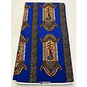 African Guaranteed Wax Block Prints Fabric/African Ankara Wrapper Fabric Wax Fabrics /-Sell by 6 Yards-100% Cotton-for Dresses- Royal-Blue, Orange, Black, White