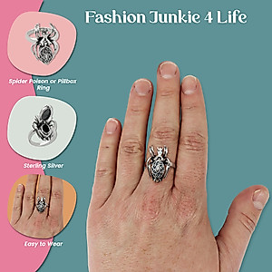 FashionJunkie4Life Spider Poison Ring - 925 Sterling Silver, Sizes 5-10, Pillbox Ring (8)