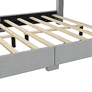 DEYOBED Queen Size Upholstered Platform Bed Frame Bedroom Furniture with Trundle and 2 Storage Drawers - No Box Spring Needed