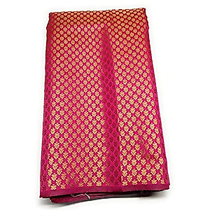 Banarasi Brocade Poly Silk Unstitched Running Fabric/Cloth/Dress Material with Golden Jacquard Work by The Yards (Pink Gold, 6 Yard)
