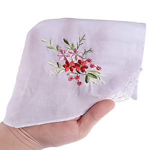 Olgaa 20pcs Women Floral Handkerchiefs Vintage Floral Embroidered Cotton Ladies Handkerchiefs, White, 28cmx28cm