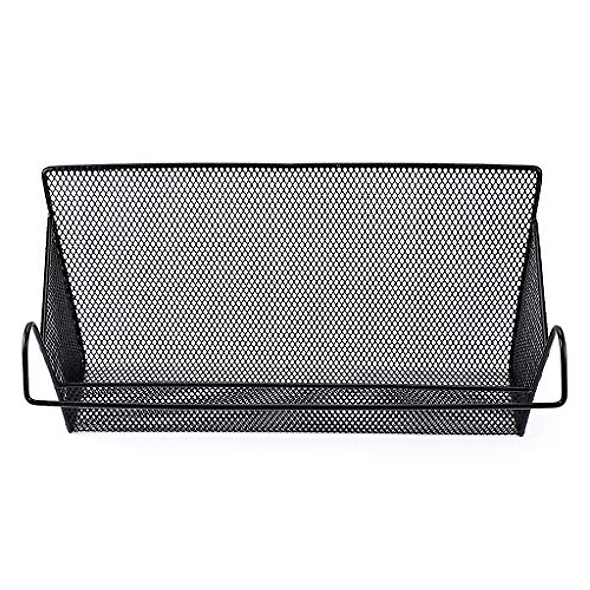 BTSKY Bedside Storage Basket, Dorm Room Bed Storage Basket Metal Mesh Desktop Corner Shelves Hanging Organizer Rack Shelf Bedside for Book Phones Drinks Tissues Office Home with Hook Black