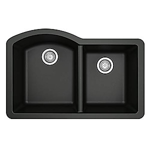 Karran QU-610 Undermount Quartz Composite 32 in. 60/40 Double Bowl Kitchen Sink in Black