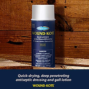 Farnam Wound-Kote Blue Lotion Spray Horse Wound Care for use on Horses and Dogs, Antiseptic Properties, for Minor Wounds, Cuts and Sores, 5 Oz