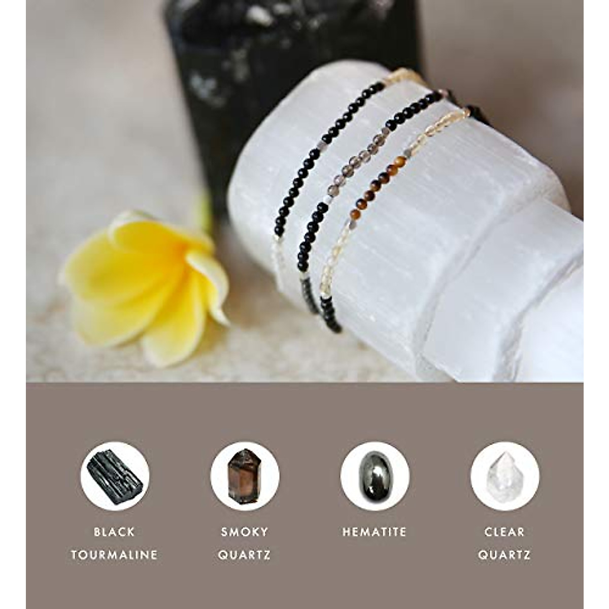 BALIPURA - Healing Bracelet for Women - Healing Crystals, Black Tourmaline- Grounding Hematite Bracelet- Crystals Bracelet And Healing Stones - Smoky Quartz - 2mm Small Bead Bracelets