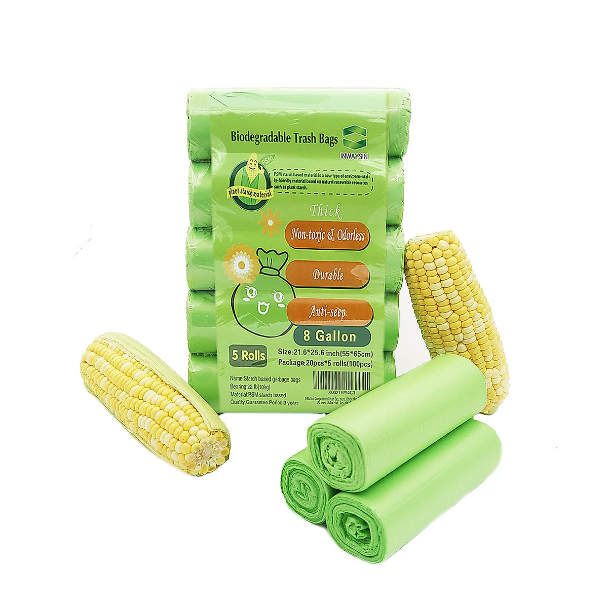 8 Gallon Trash Bags, Inwaysin Garbage Bags Compatible with Simple Human H Trash Can, Compostable 6-9 Gal 30L ( Clear Green, 100 Count (Pack of 1))