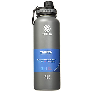 Takeya Originals Vacuum Insulated Stainless Steel Water Bottle, 40 Ounce, Graphite & Originals Bottle Replacement, Spout, Black