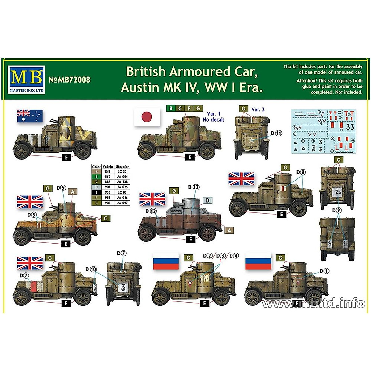 Master Box MB72008 1/72 British Austin Mk.4 Armored Car with Hotchkiss Machine Gun Plastic Model