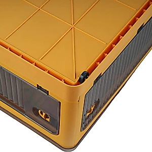 Storage Bins With Lids Folding Containers Plastic Underbed Wheels Foldable Toy Box Organization Closet Drawers Stackable Cubes Collapsible Clear(Yellow)