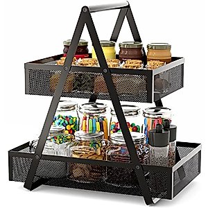 EKNITEY Tiered Snack Organizer Countertop - Metal Kitchen Counter Organizer Small Coffee Station Organize for Home, Picnic, Office (Black)