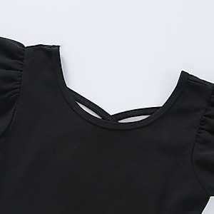 vivifayee Girls Ballet Leotards Dance Tutu Dress with Chiffon Bow Skirted Outfit X-Black