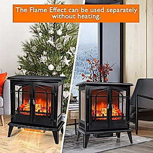 Tangkula 25 Inches Electric Fireplace Stove, 1400 W Freestanding Fireplace Heater, Indoor Electric Stove Heater W/Realistic Dancing Flame Effect, Adjustable Temperature, Overheat Protection