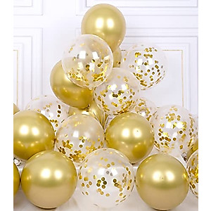 AULE Party Balloons Pack of 42 - Metallic Gold Balloons & Gold Confetti Balloons and 64ft Ribbons - 12 Inch Balloons Decorations Set