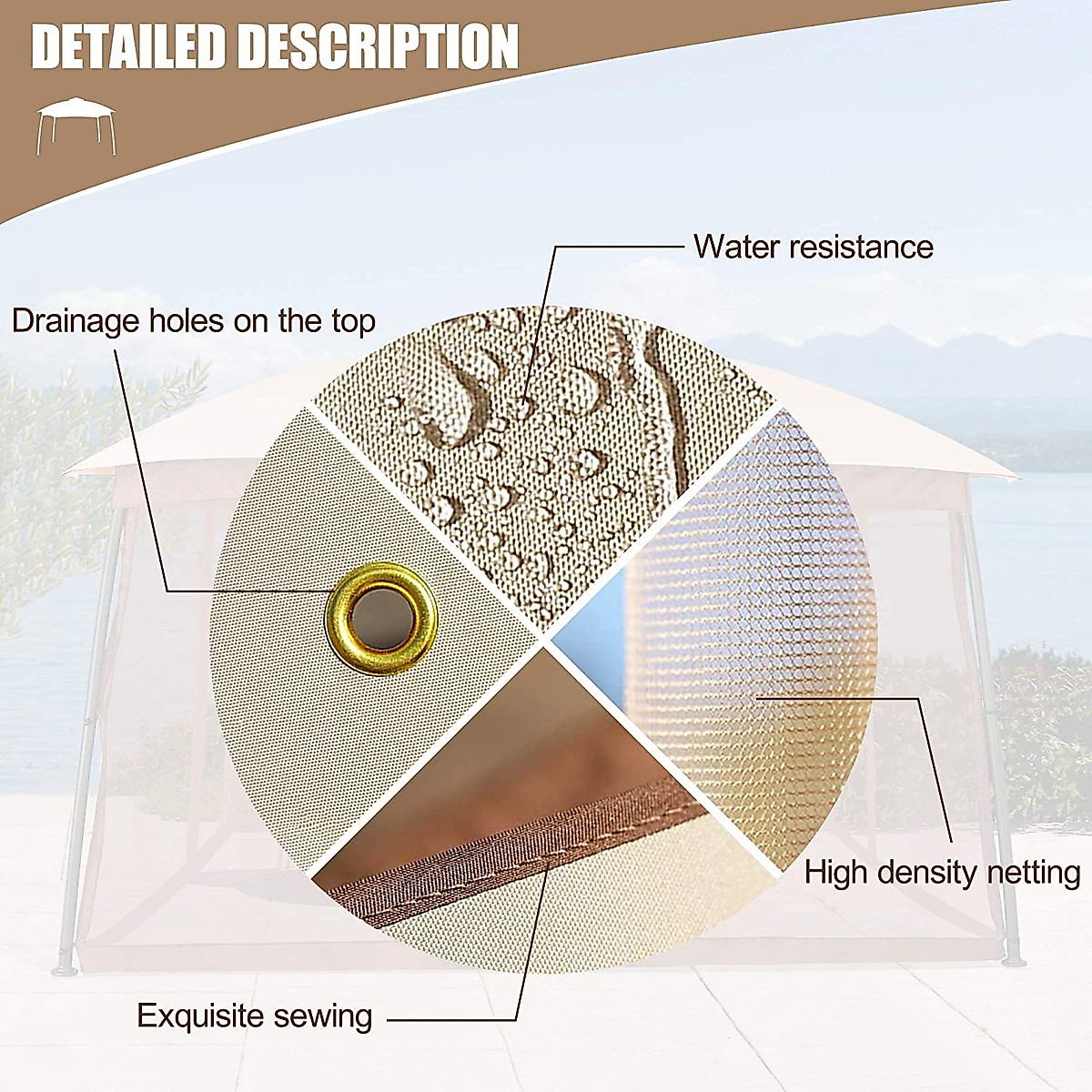 Gazebos for Patios with 4 Sand Bags, Outdoor Gazebo Tent with Netting Screen Walls, Heavy Duty Gazebo Canopy with 120 Square Feet of Shade for Garden, Backyard Deck, and Lawns (Khaki)