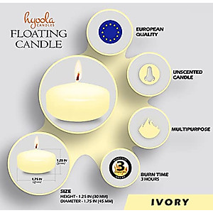 HYOOLA Premium Ivory Floating Candles 1.75 Inch - 3 Hour - 40 Pack - European Made