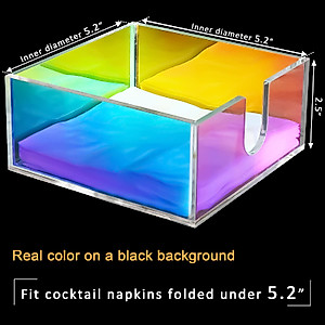 Numola Napkin Holder, Acrylic Cocktail Napkin Holder Multicoloured, Decorative Napkin Caddy Beverages Napkin Dispenser for Kitchen Tables, Bathroom, Bar, Wedding, Party, Mother's day Gift, 5.2"x5.2"