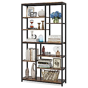 Tribesigns 79 inches Tall Bookshelf Bookcase, 8-Tier Staggered Bookcase, Modern Freestanding Open Book Shelves, Wide Wood Etagere Shelving Unit Display Shelf for Living Room (Black&Rustic)