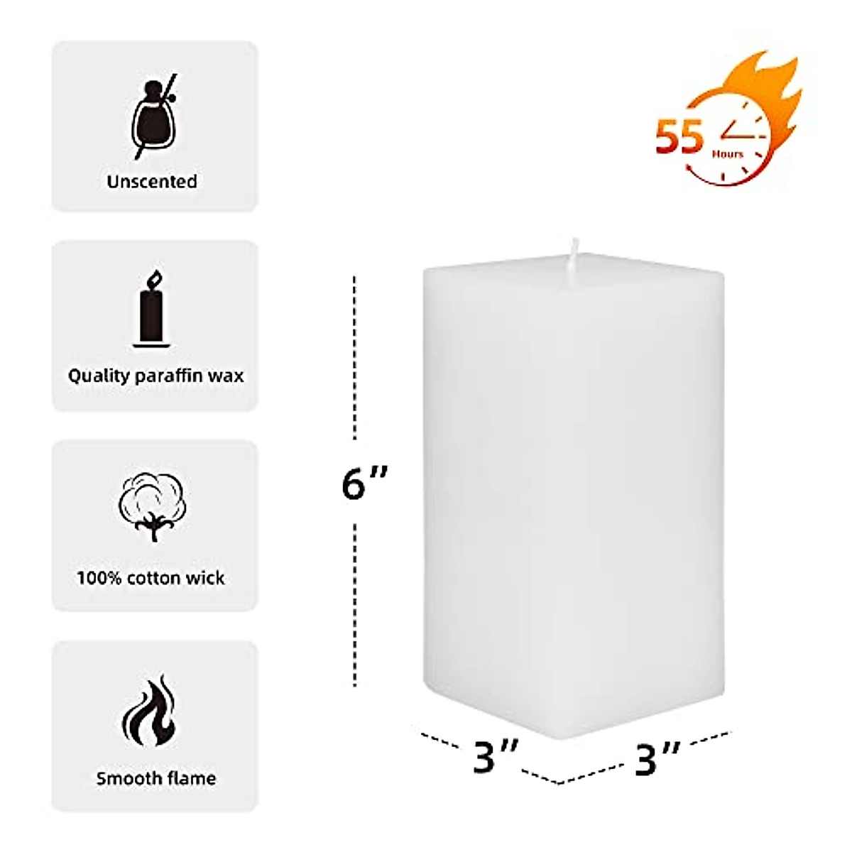 Jeco 3 x 6 Inch White Square Pillar Candle (CPZ-138)