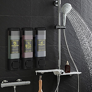 Shampoo and Conditioner Dispenser, Bathroom Shower Dispenser 3 Chamber No Drill Wall-Mounted Soap Dispenser for Bathroom Hotel Kitchen Large Capacity