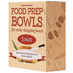 IMPRESA [3 Pack] Food Prep Bowls for Under Chopping Board - Plastic Meal Prep Container Set with Handles to Organize Countertop - Kitchen Storage Container -Food Storage & Meal Planning Accessories