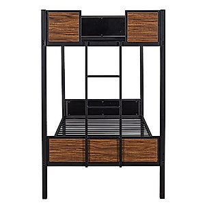 Tidyard Twin-Over-Twin bunk Bed Modern Style Steel Frame bunk Bed with Safety Rail, Built-in Ladder for Bedroom, Dorm for Bedroom Dorm Guest Room Home Furniture