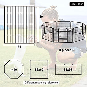 BestPet Dog Pen Extra Large Indoor Outdoor Dog Fence Playpen Heavy Duty 8 Panels 40 Inches Exercise Pen Dog Crate Cage Kennel Black