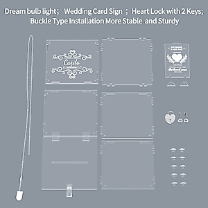 FEMELI Acrylic Wedding Cards Box with Slot & Lock, 10x9.6x9.3in Large Clear Gift Letter Envelope Card with Sign/ 2 Keys/ light for Reception Anniversary Birthday Party Baby Shower Decorations