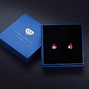 Ladybug Studs Earrings, 925 Sterling Silver with Cubic Zirconia, Hypoallergenic for Sentitive Ears, Miraculous Ladybug Jewelry Mother Day Gift for Women Girlfriend Daughter with Gift Box