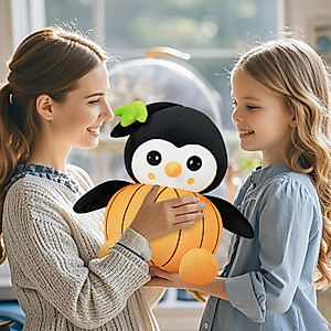 Halloween Toys Stuffed Pumpkin Penguins Halloween Theme Throw Pillows for Boys and Girls Halloween Party Favor Decorations Children's Gifts (Black and Orange)