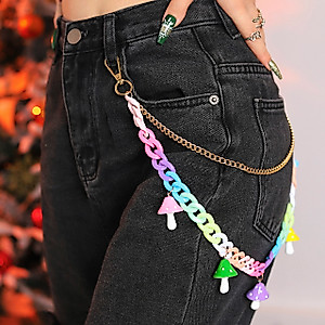 Zehope Layered Pant Chains Colorful Mushroom Jean Chain Hip Hop Wallet Chains for Women