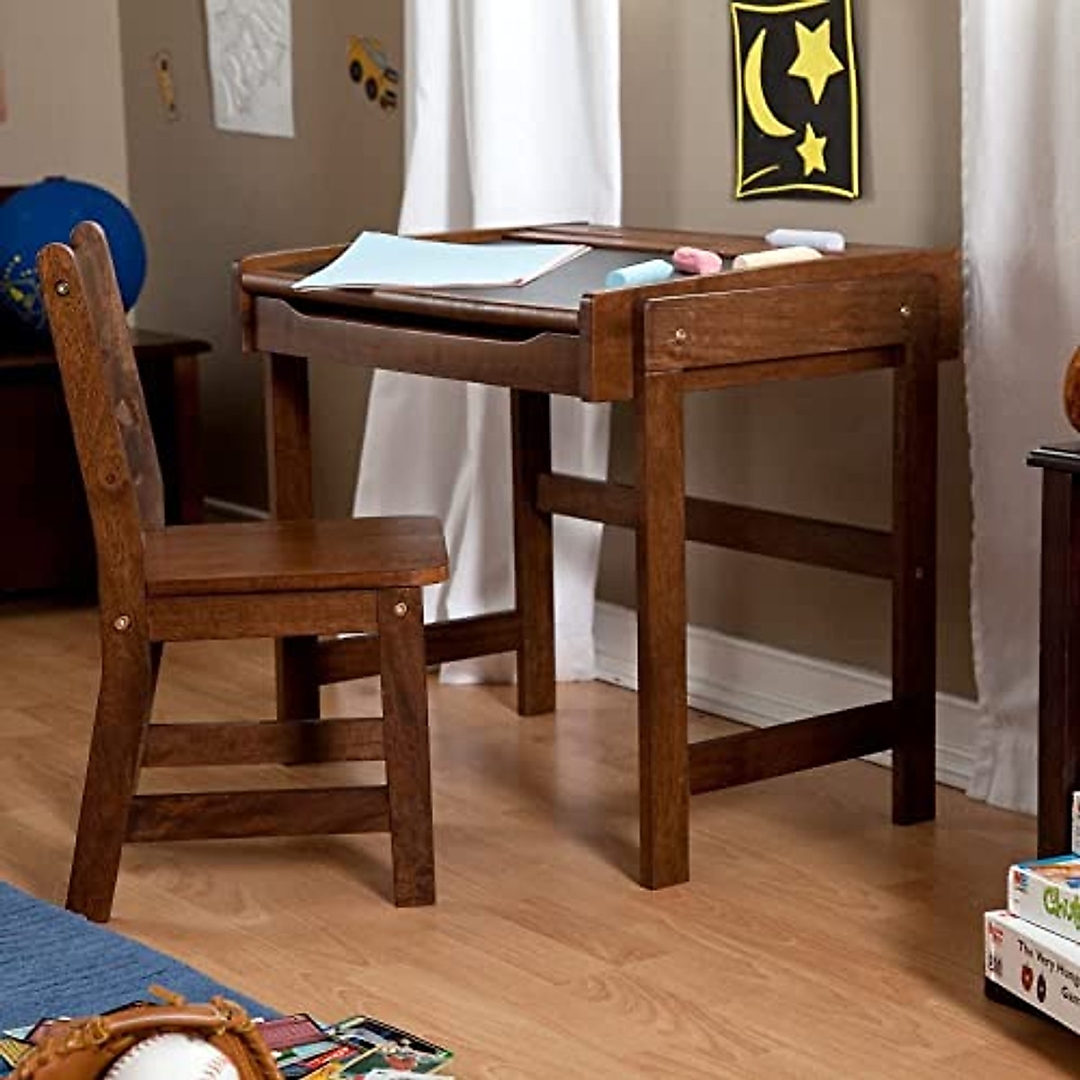 Lipper International Child's Chalkboard Desk and Chair, 2-Piece Set, Walnut Finish