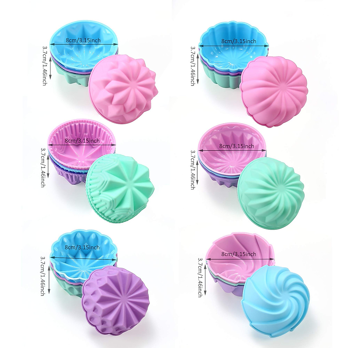To encounter Silicone Cupcake Baking Cups, Food Grade Non-Stick Silicone Muffin Liners, Reusable 3 Inch Silicone Molds, 6 Shapes Pack of 24