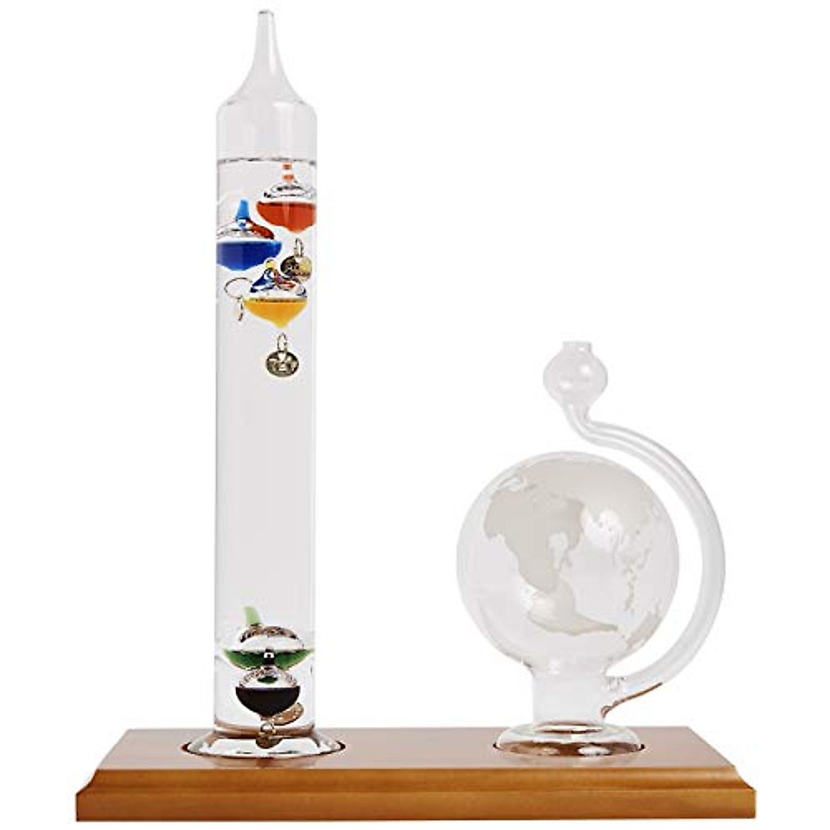AcuRite 00795A2 Galileo Thermometer with Glass Globe Barometer, Barometer Set, Glass/Wood