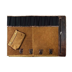 Leather Knife Roll Storage Bag, Elastic and Expandable 10 Pockets, Adjustable/Detachable Shoulder Strap, Travel-Friendly Chef Knife Case (Dark Brown, Leather)