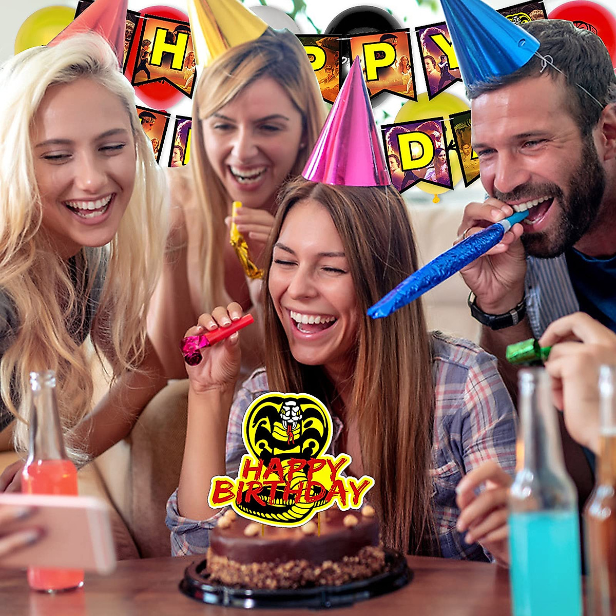 90Pcs Cobra Kai Birthday Party Supplies,Cobra Kai Swirls Party Decoration ,Cobra Kai Birthday Party Banner for Kids Teens Themed Birthday Party Decor Supplies