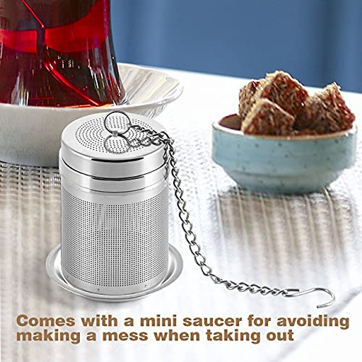 Tea Infuser, Tea Strainer Fine Mesh Tea Filter 304 Stainless Steel Perfect Size with Extended Chain Hook to Brew Loose Leaf Tea, Tea Strainers 210601-1