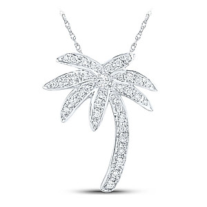Jewels By Lux 14K White Gold Womens Round Diamond Palm Tree Nautical Beach Pendant 1/4 Cttw