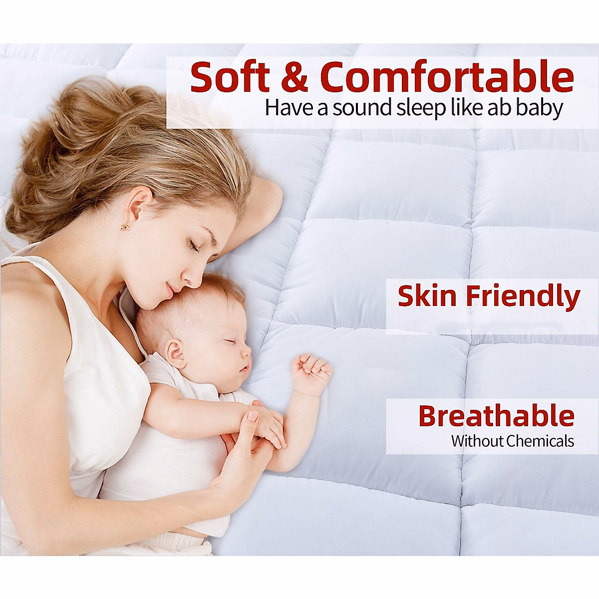 SUFUEE Mattress Topper Full Size 2 inch Thick Down Alternative Quilted Mattress Cover Soft and Warm Mattress Pad for All Seasons White