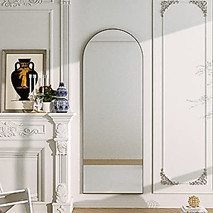 TinyTimes Wall Mounted Arched Full Length Mirror, 22x65, Black Metal Frame, HD Reflection, No Stand