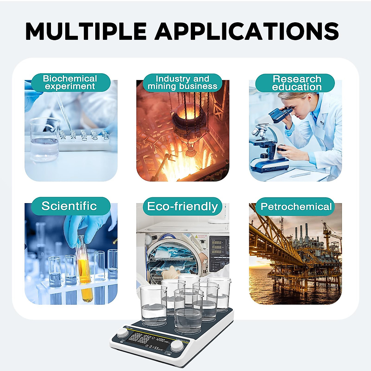 LAB FISH Laboratory Digital Multi Place Magnetic Stirrer Speed 50-1500RPM 6x500ML Position Stir Plate Synchronization & Asynchronous Control Timing for Lab