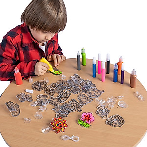 Klever Kits 24PCS Window Art Suncatcher Paint Kit, Create Your Own Window Art Sun Catcher Craft Kit for Kids Ages 4-8, DIY Suncatchers for Toddler Girls Boys Painting Activities Art Project