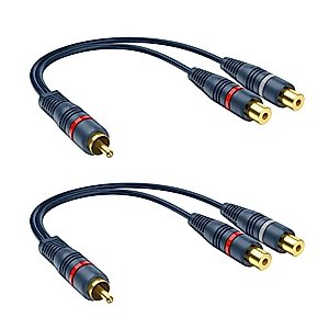 DteeDck RCA Splitter 1 Male 2 Female 2 Pack, RCA Y Splitter RCA Cable Audio Video Splitter Adapter Extension Cord 0.2M/0.65ft for Subwoofer Speaker