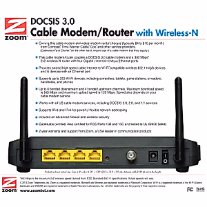 ZOOM DOCSIS 3.0 Cable Modem and Wireless-N Router (5352-00-00)