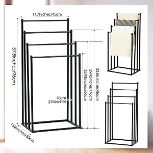 Suzile 4 Tier H Freestanding Towel Rack for Bathroom Metal Floor Standing Blanket Holder Drying Rack, Sturdy and Easy to Move for Outdoor Pool Bath Tub Shower Storage, Black