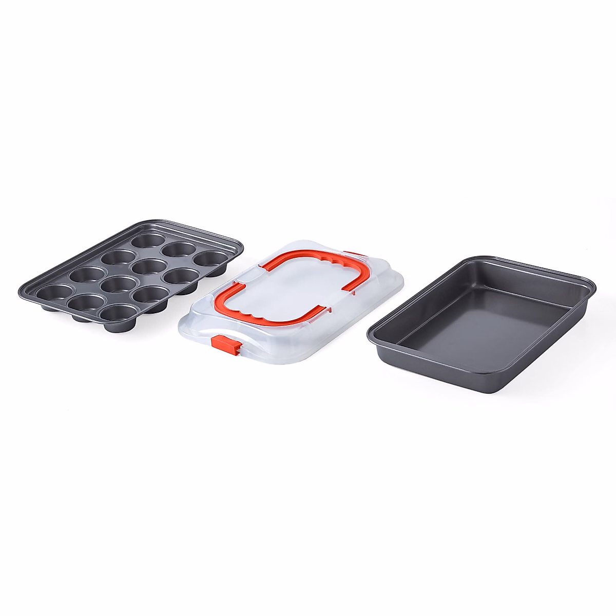 Nifty Solutions Cake Pan & Muffin Pan with Lid, 2 Piece Baking Pans Set - 9 x 13 Cake Pan & 12-Cup Muffin Pan, Non-Stick Pans, Kitchen Bakeware, Dishwasher Safe